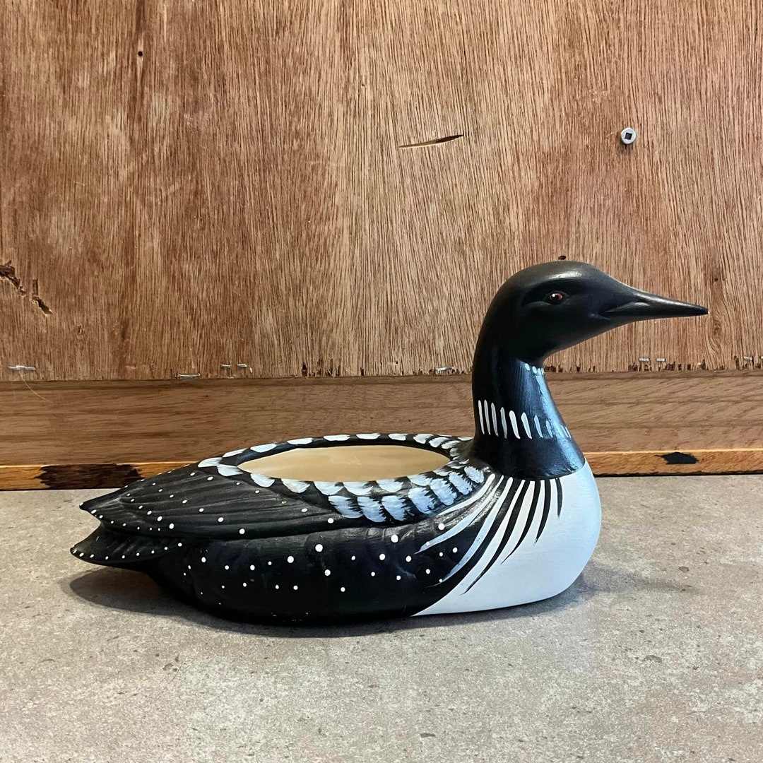 Black Ceramic Loon With Opening, Vintage Duck Figurine, Loon Figurine ...