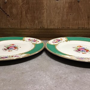 2 MYOTT STAFFORDSHIRE England China Green Dinner Plates "the Bouquet ...