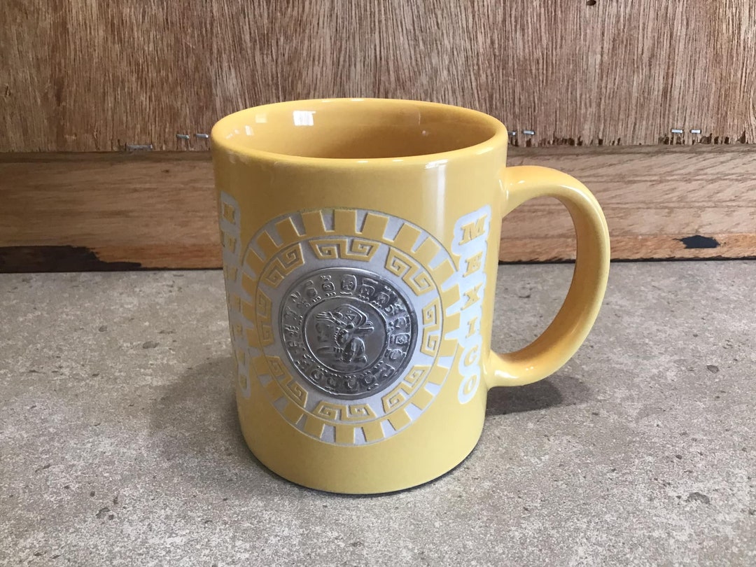 Vintage Coffee Mug With Mayan Calendar, Aztec Mexican Cup With Emblem ...