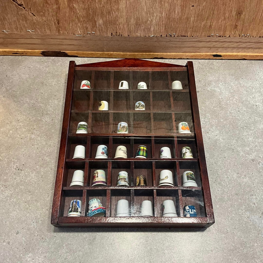 Mixed 27 Thimble With Wall Wood Display Case Cabinet, Mini Holder ...