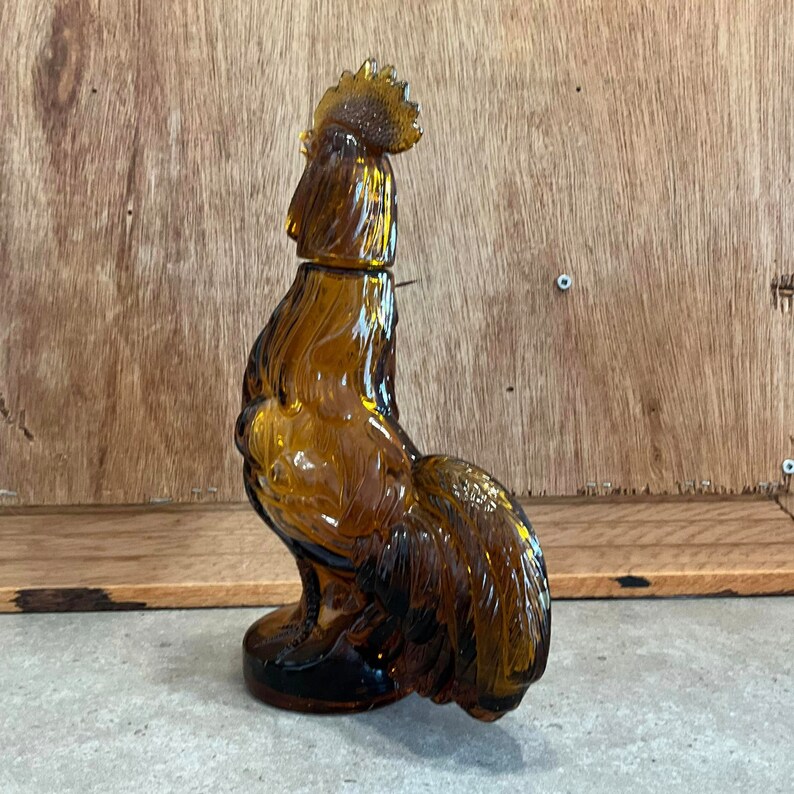 Amber Glass Rooster Decanter Bottle With Lid, Jeffrey Snyder, Vintage ...