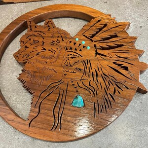 Native American With a Wolf, Carved Wood Wall Art Decor - Etsy