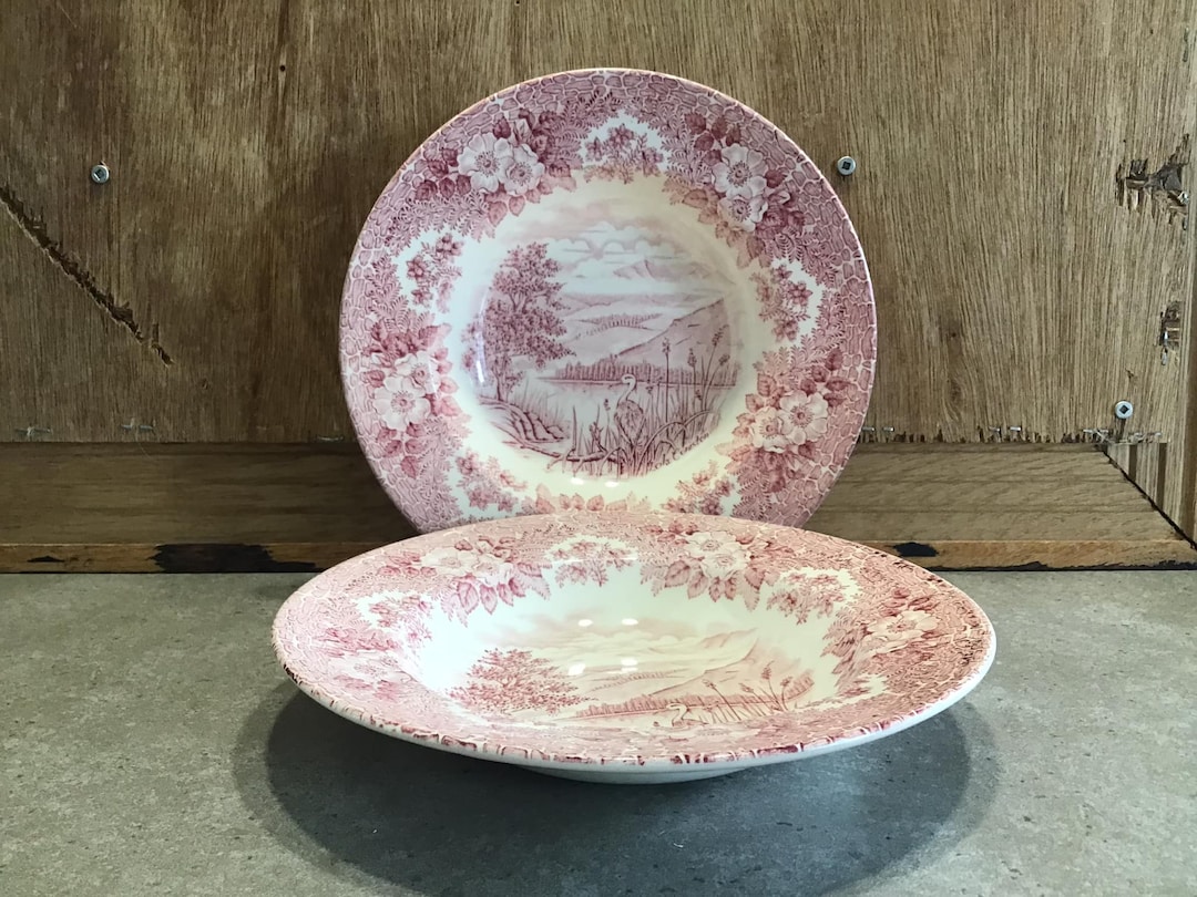2 Vintage English Ironstone Tableware LTD - English Red With White ...
