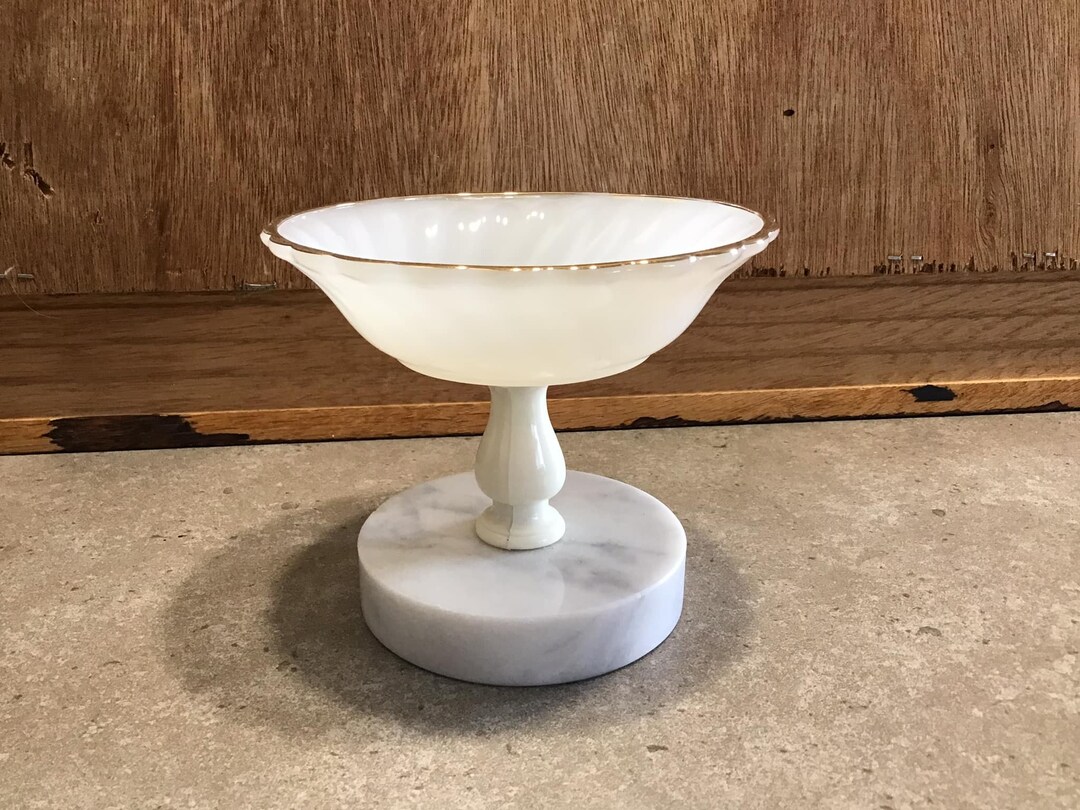 Milk Glass Candy Dish Pedestal Marble Base Made in Italy - Etsy