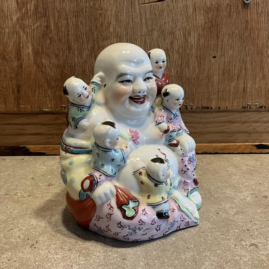 Vintage Famille Rose Porcelain Hotei Buddha Figurine With Children - Etsy