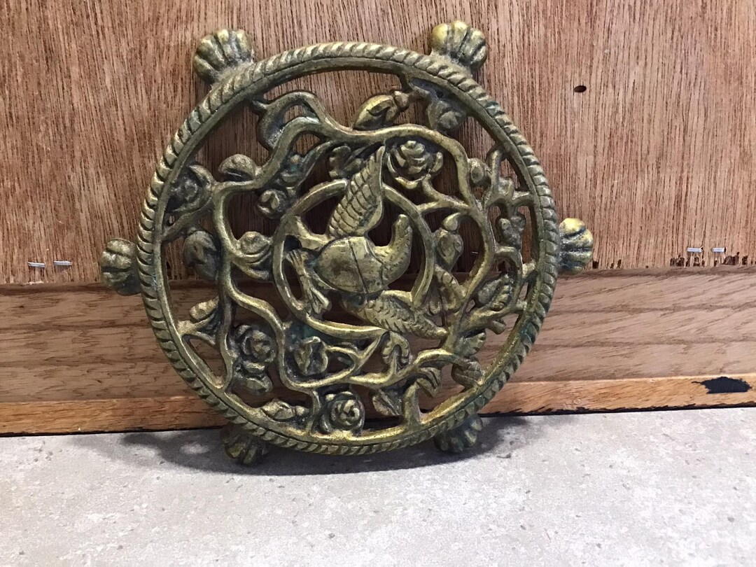 Vintage Wilton Brass Trivet, Bird, Floral - Etsy