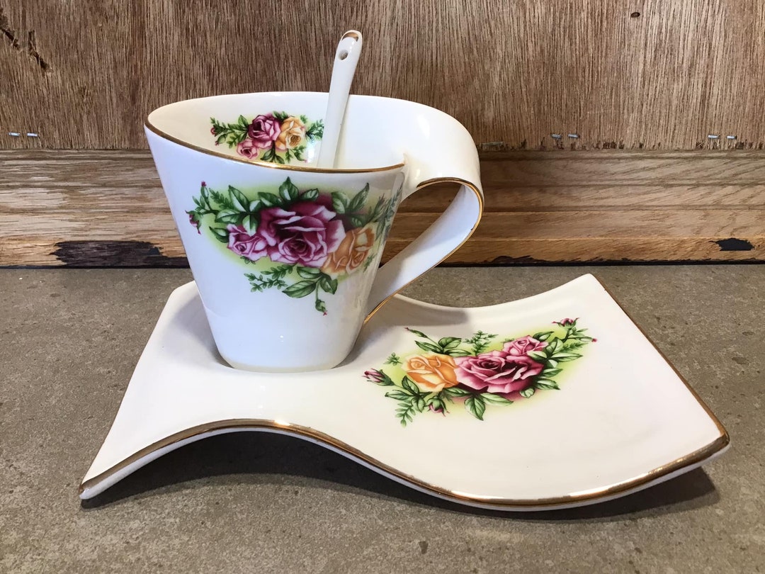 Vintage Adeline Collection Fine Porcelain Tea Set Teacup Saucer & Spoon ...
