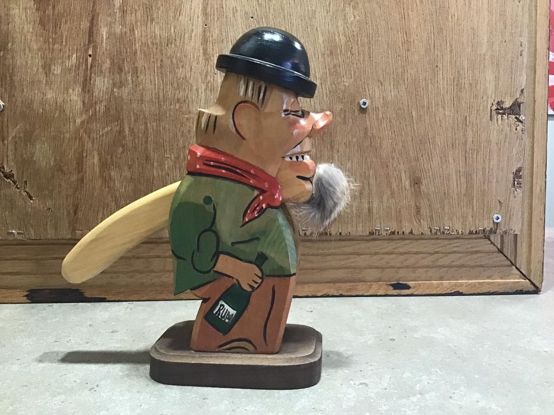 Vintage Wooden German Old Man Nutcracker Man Holding a Bottle of Rum ...