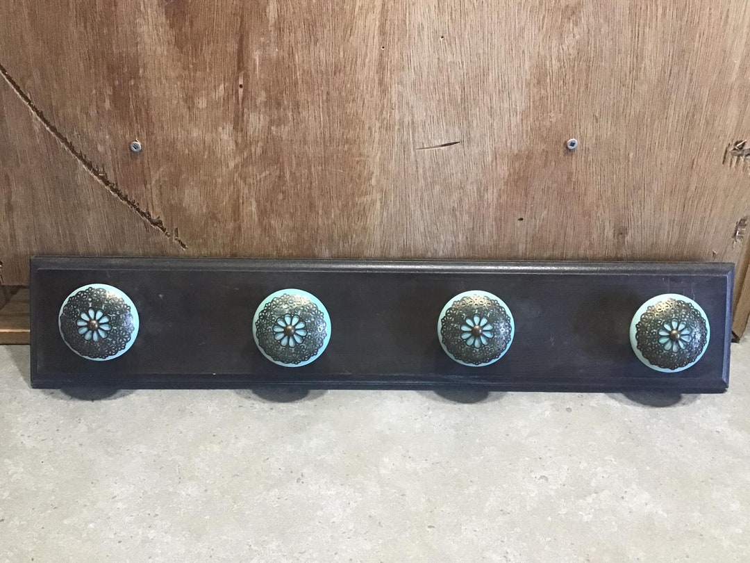 Wooden Panel With 4 Beautiful Hooks Wall Mounted Modern | Turquoise ...