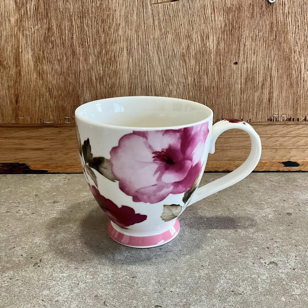Pink Floral Coffee Tea Mug, the English Mug Co. Fine China, Dishwasher ...