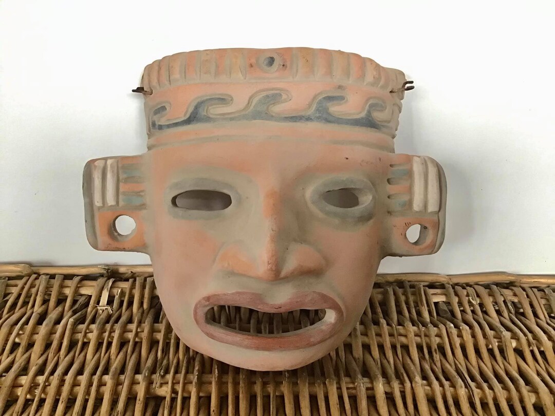 Vintage Aztec Tribal Mask Clay Mayan Decor Wall Hanging Art Primitive ...