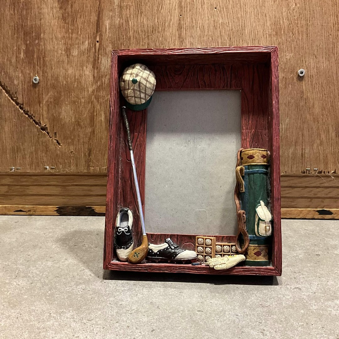 Vtg Ornate Golf Picture Frame Clubs/hat/balls/golfing Bag - 4"x 6 ...