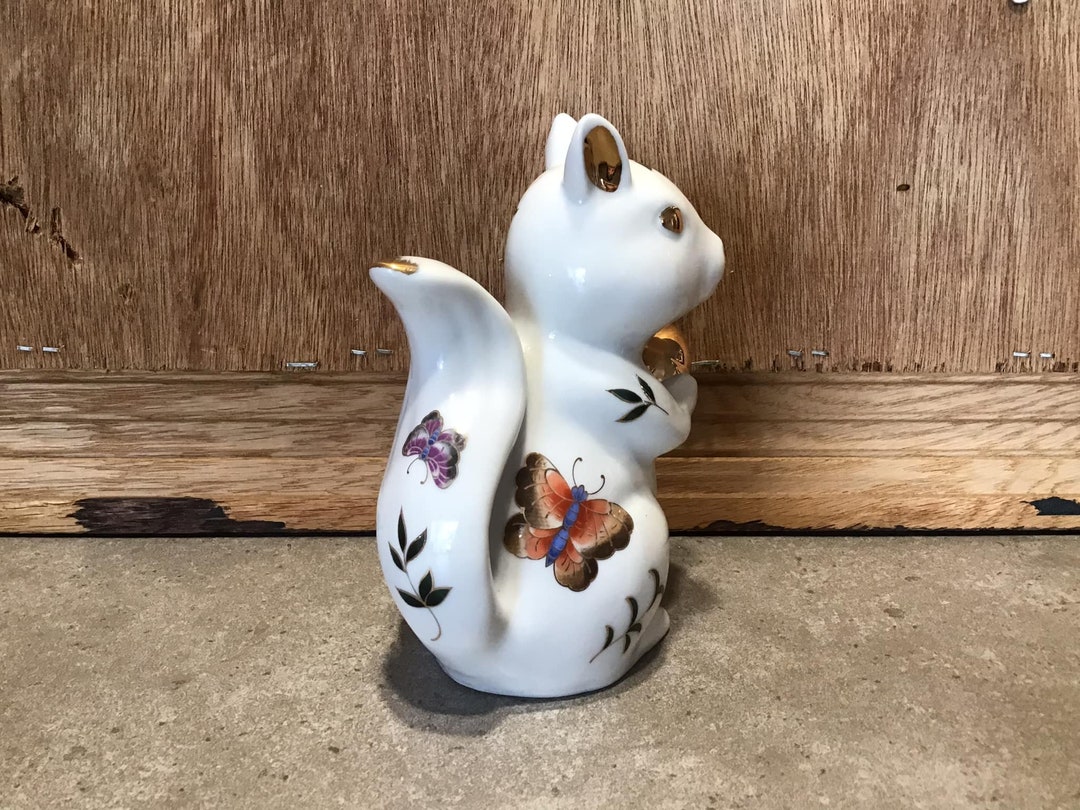 Takahashi Hand Painted Porcelain Squirrel Figurine With Butterflies and ...