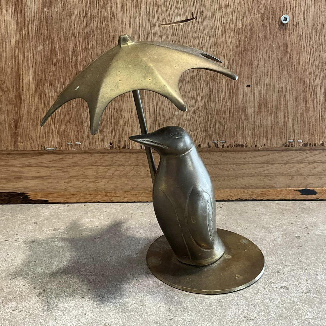 Vintage Brass Penguin Figurine Statue With Umbrella - Etsy