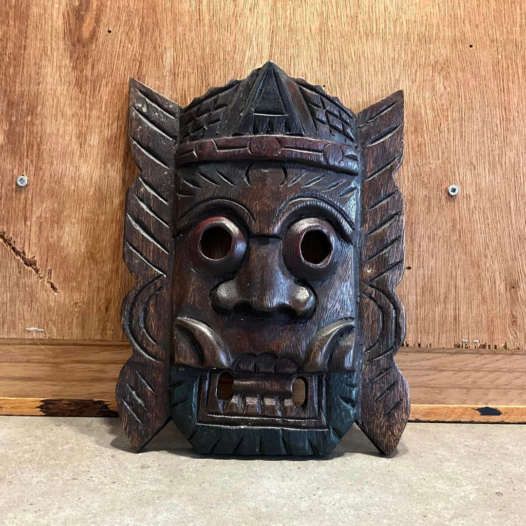 Vintage Wood Carved Mask, Wood Decorative Wall Hanging Art Decor - Etsy