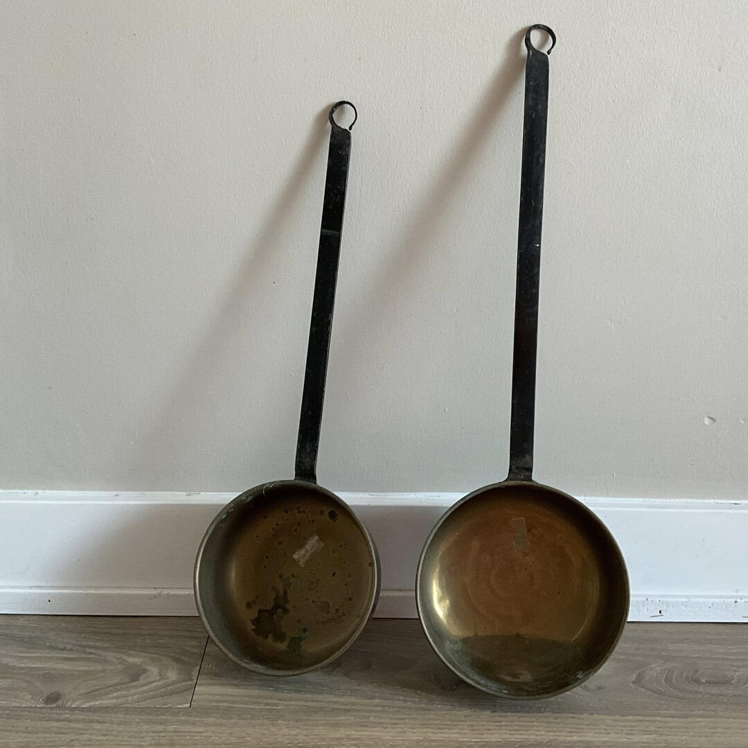 2 Old Brass Ladle With Iron Handle, Water Dipper, Wall Hanging, Rustic ...
