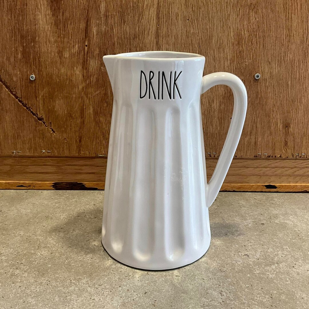 Rae Dunn Drink Pitcher, Farm Style Pitcher With Drink Engraved in Black ...