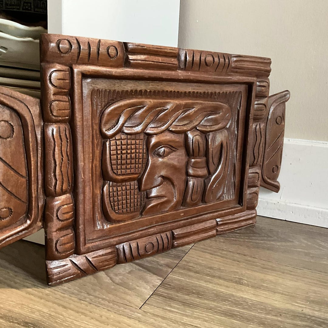 Carved Wood Mahogany Mayan Tribal Tiki Folk Art Tray Wall Hanging - Etsy