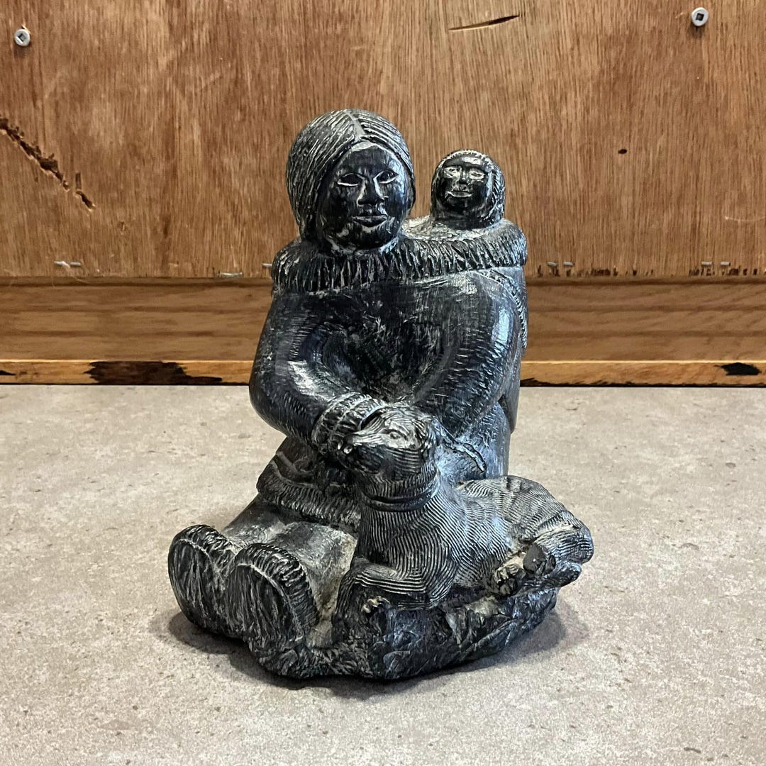 Vintage Wolf Original Inuit Sculpture Depicting Eskimo Mother and Child ...