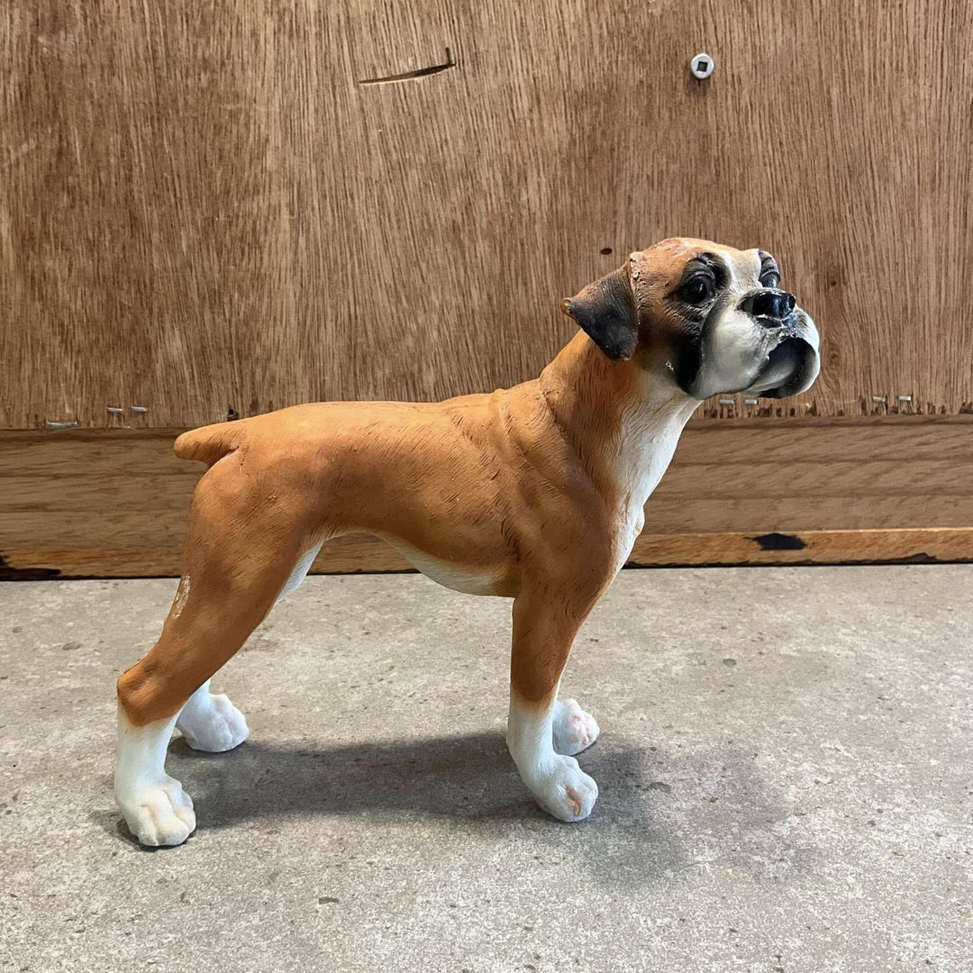 Brown & White Boxer Dog Pet Ornament Statue Figurine Resin Gift ...