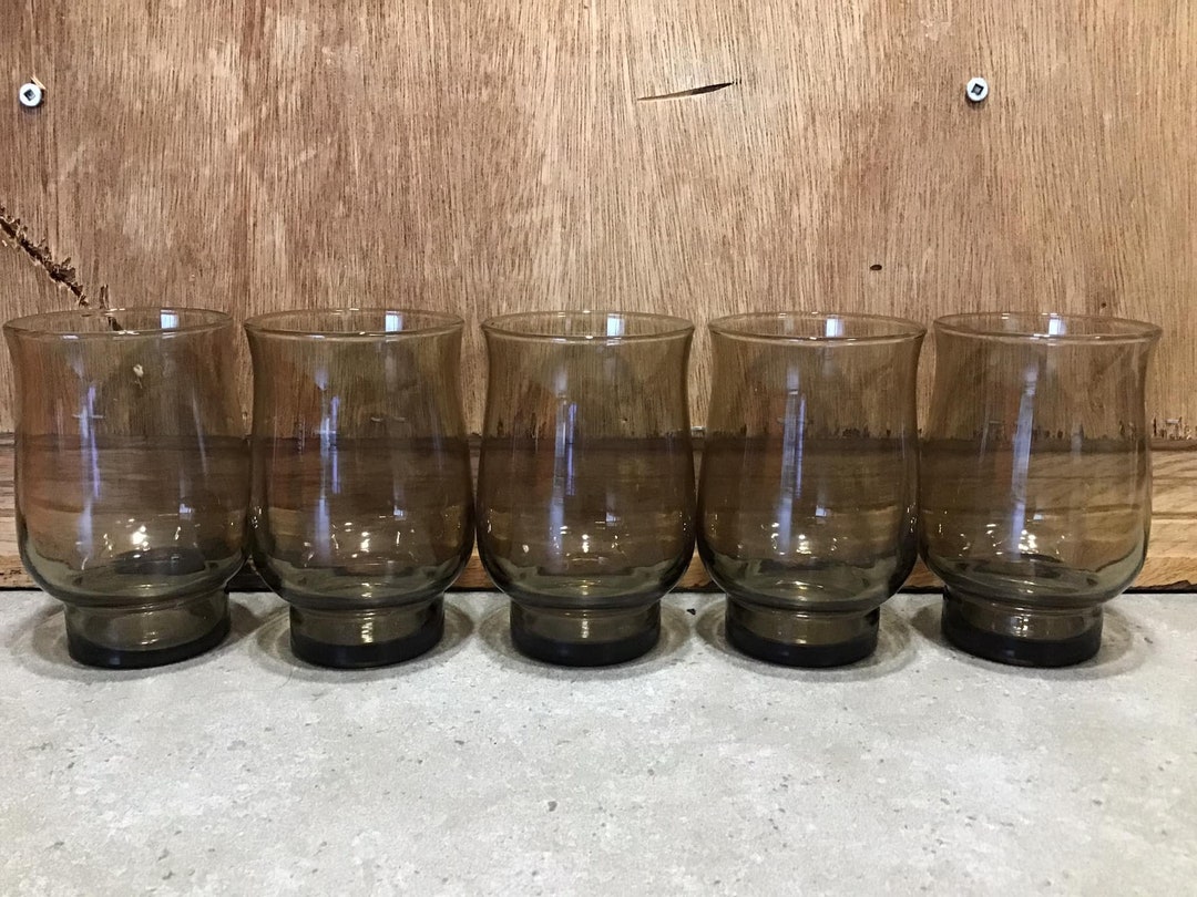 Vintage Set of 5 Smoked Glasses Smoke Brown Cocktail Drinking Cups ...