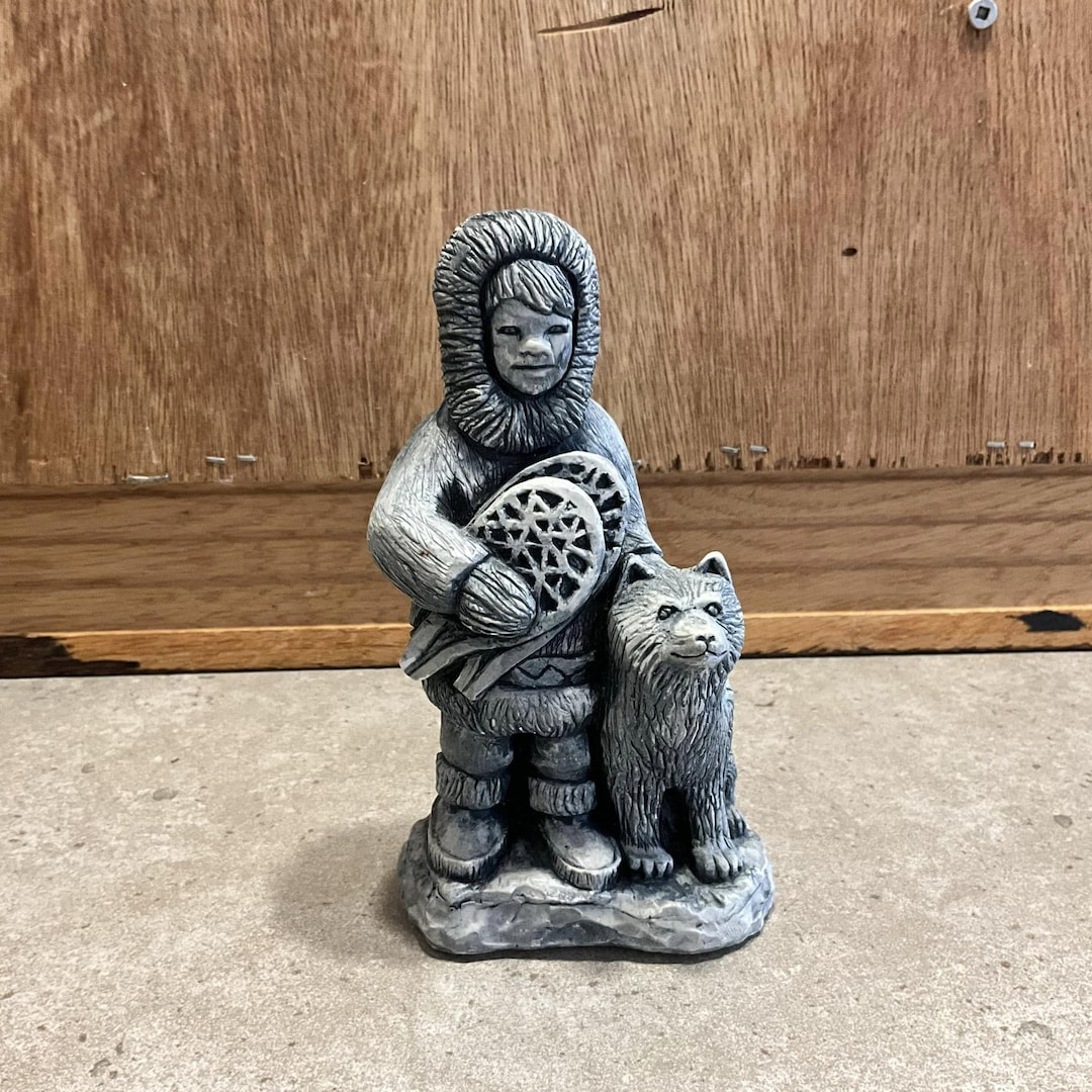 Vintage Glacial Ice Age Sculpture, Ace Alaska, Eskimo With Dog ...