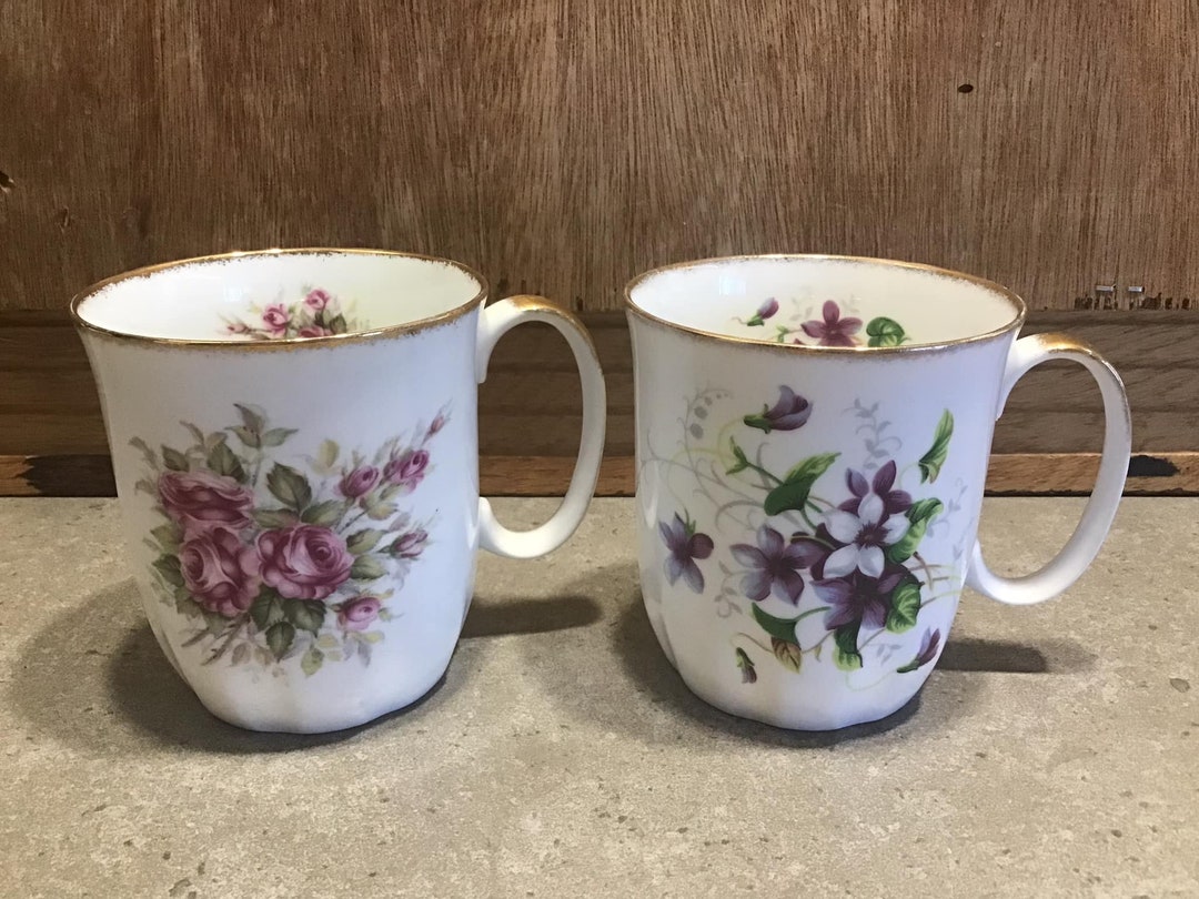 2 Springfield Bone China Floral & Gold Rim Coffee Mugs England - Etsy