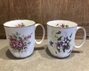 2 Royal Stuart England Fine Bone China Coffee Mugs Set Floral - Etsy