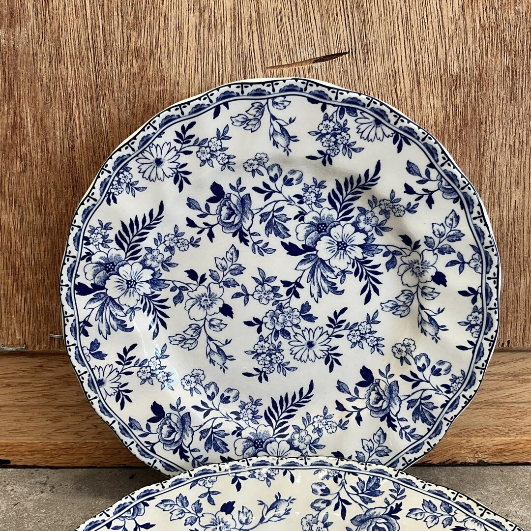 Johnson Brothers Devon Cottage Plates (set of 2): Blue Floral Dessert ...