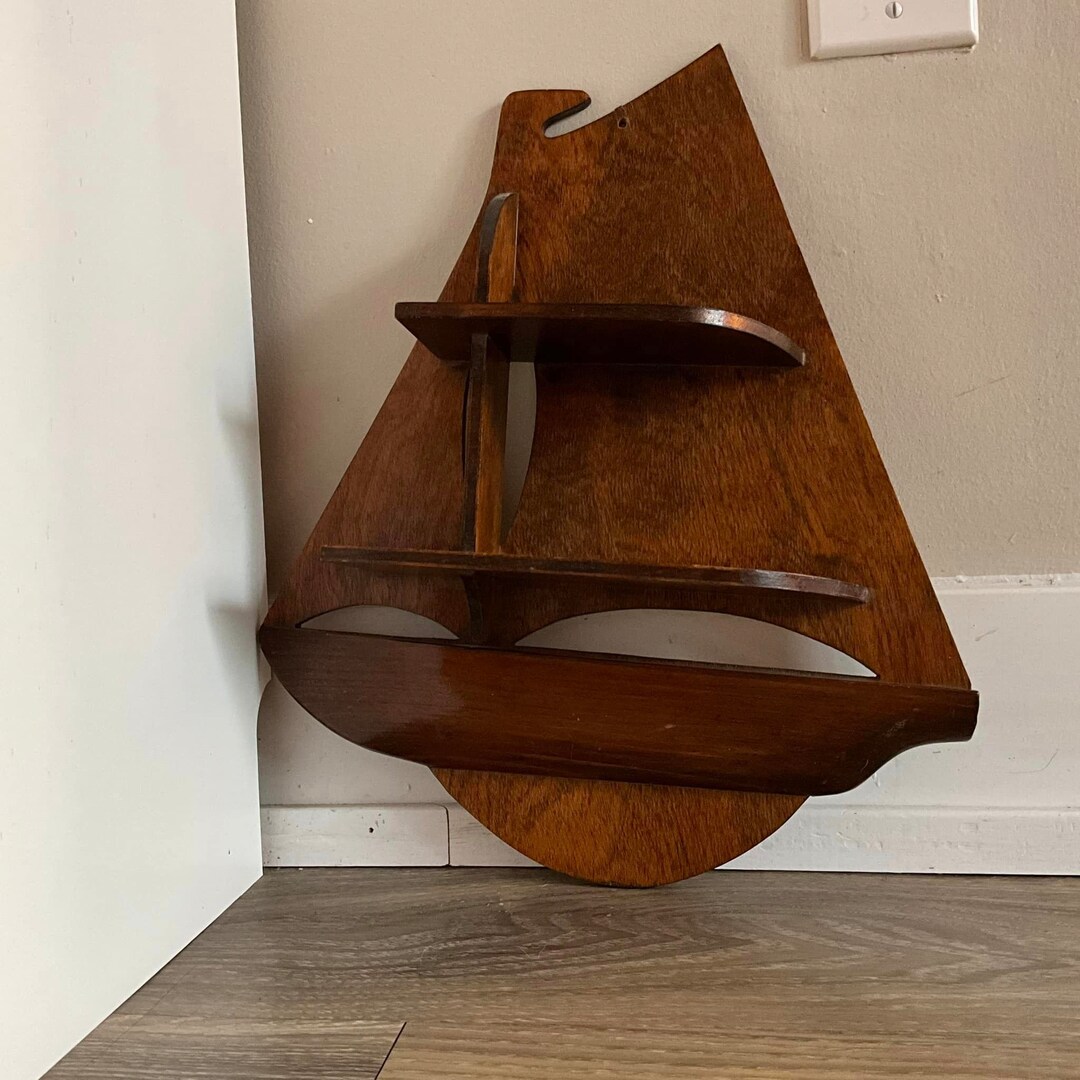 Vintage Sailboat Wall Shelf, Nautical Decor, Wooden Shallow Shelf ...