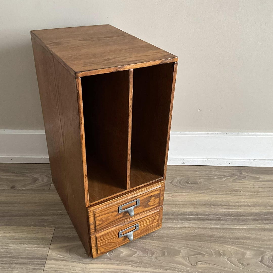 Vintage Wood Desktop Organizer, Two Compartments File Box Cabinet With ...