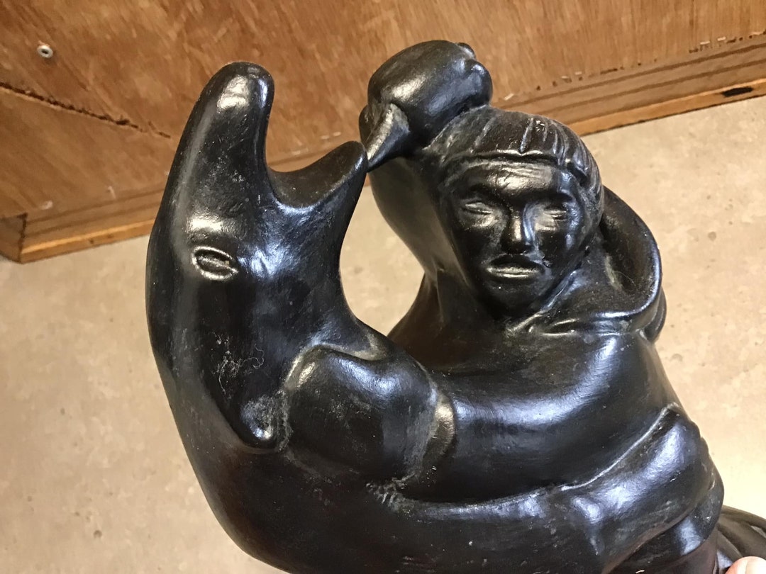 Vintage Ceramic Sculpture of an Inuit Man Fighting a Polar Bear - Etsy