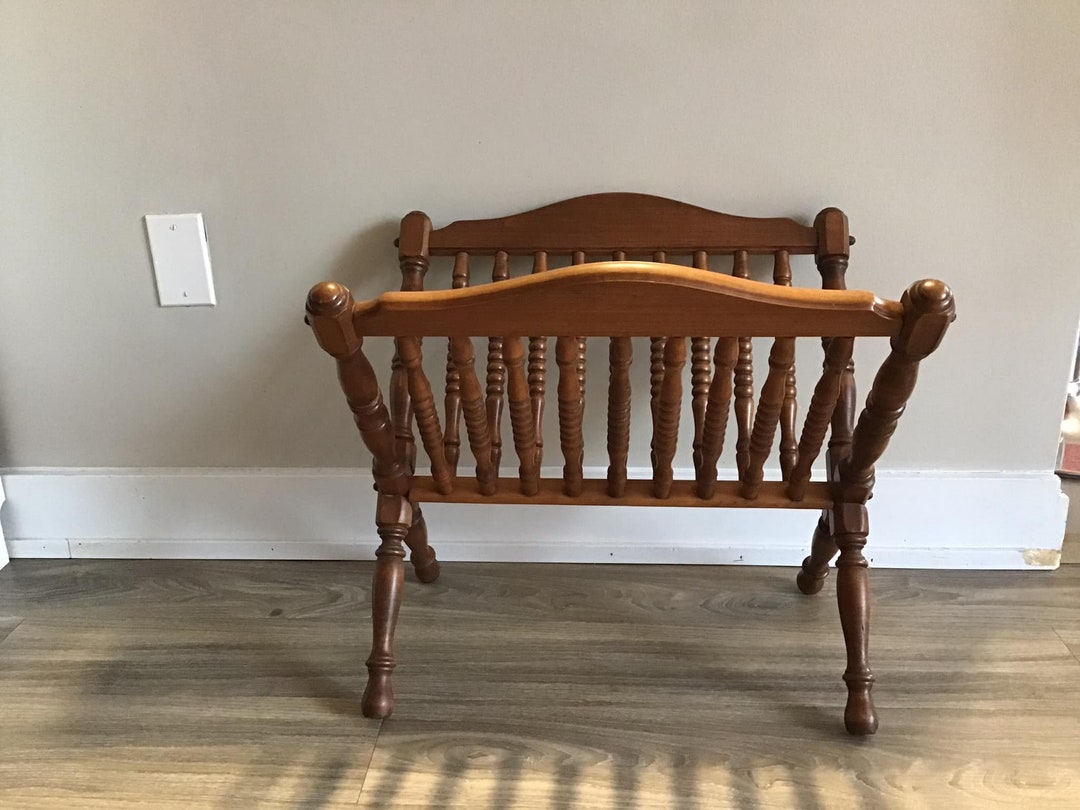 Vintage Wooden Newspaper Holder Wooden Magazine Holder Natural ...