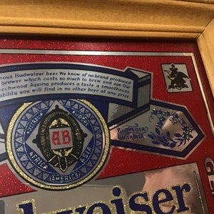 Vintage Budweiser Red Glitter Mirror Sign Wood Frame Man Cave Bar Decor ...