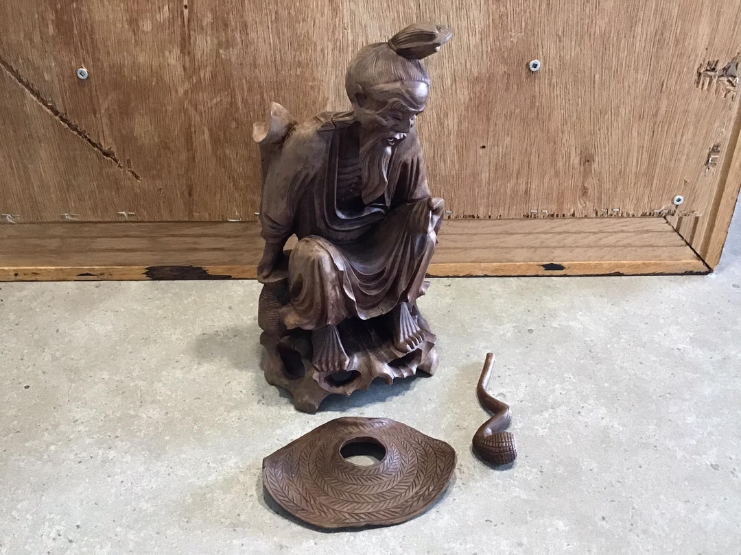 Vintage or Antique Chinese Carved Wood Man Figure Statue. - Etsy