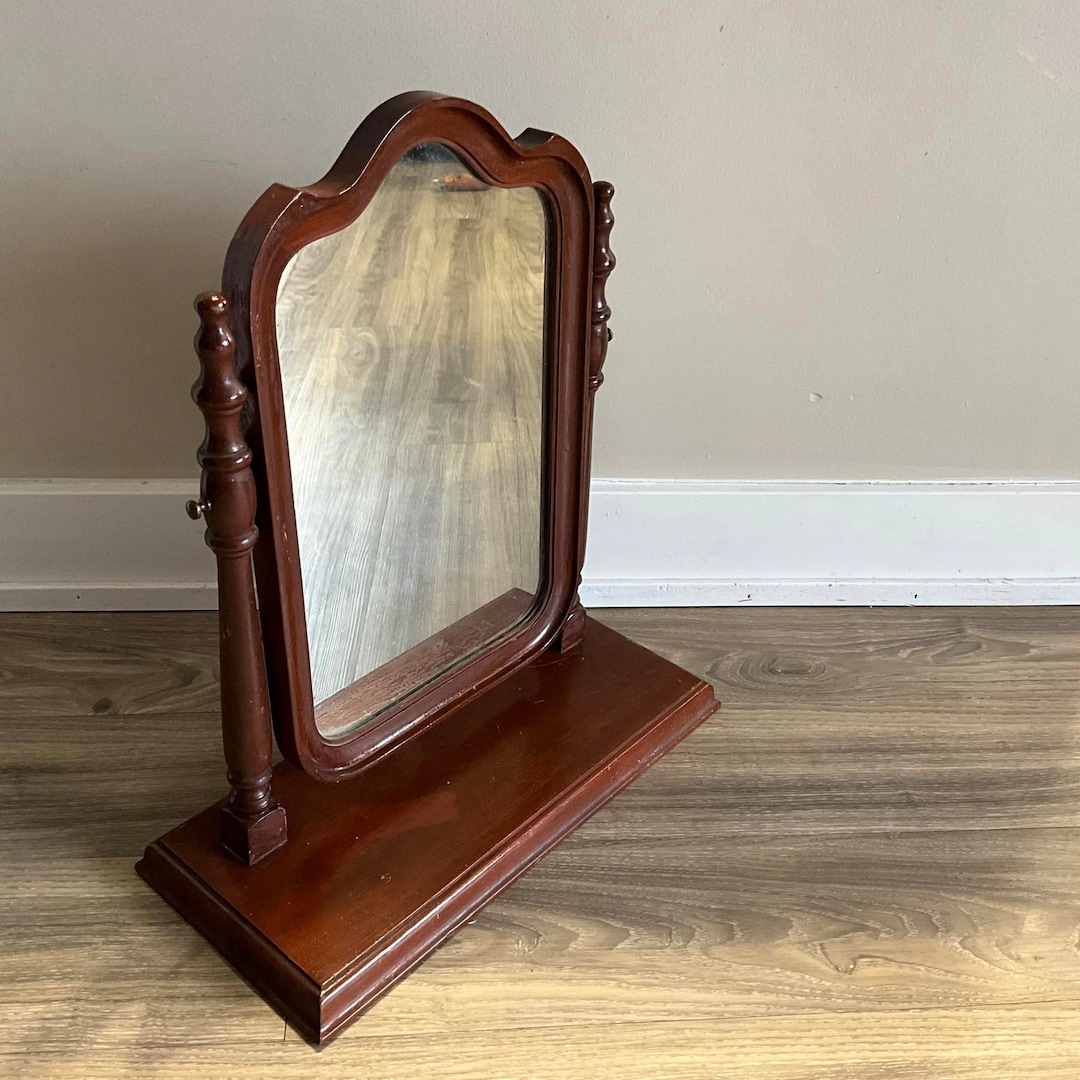 Antique Wooden Victorian Vanity Mirror: Tilting Tabletop Dressing ...