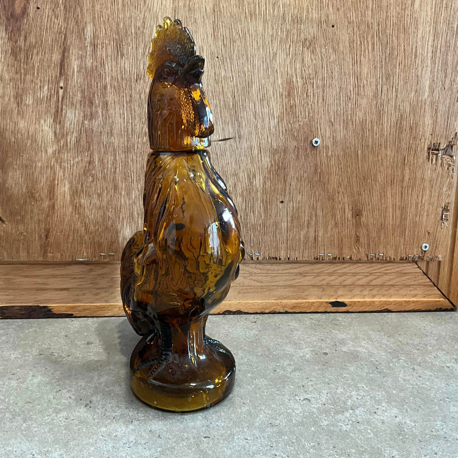 Amber Glass Rooster Decanter Bottle With Lid, Jeffrey Snyder, Vintage ...