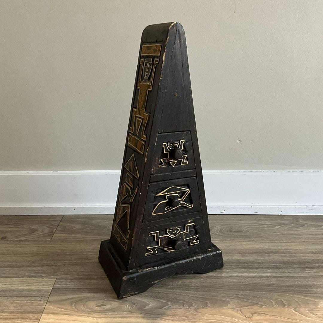 Aztec, Pyramid Wood Box With 3 Drawers, Wooden Drawers Storage Box ...