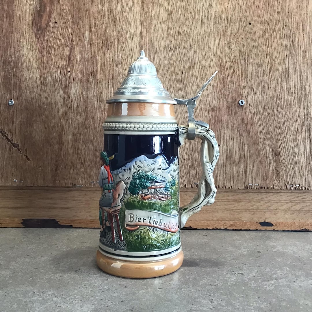 Vintage W. Germany Beer Mug With Lid: Taverna Scene Barware - Etsy