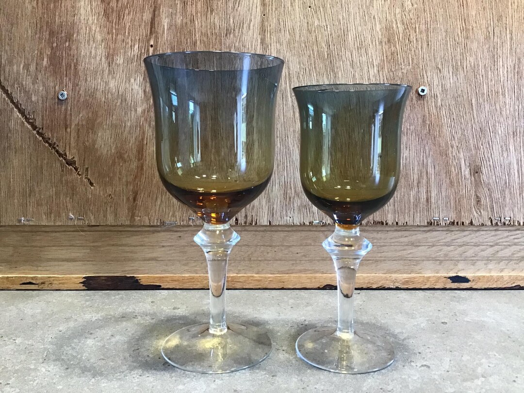 2 Denby Aurora Amber Blue Wine Glass and Water Goblet Sweden Glass - Etsy