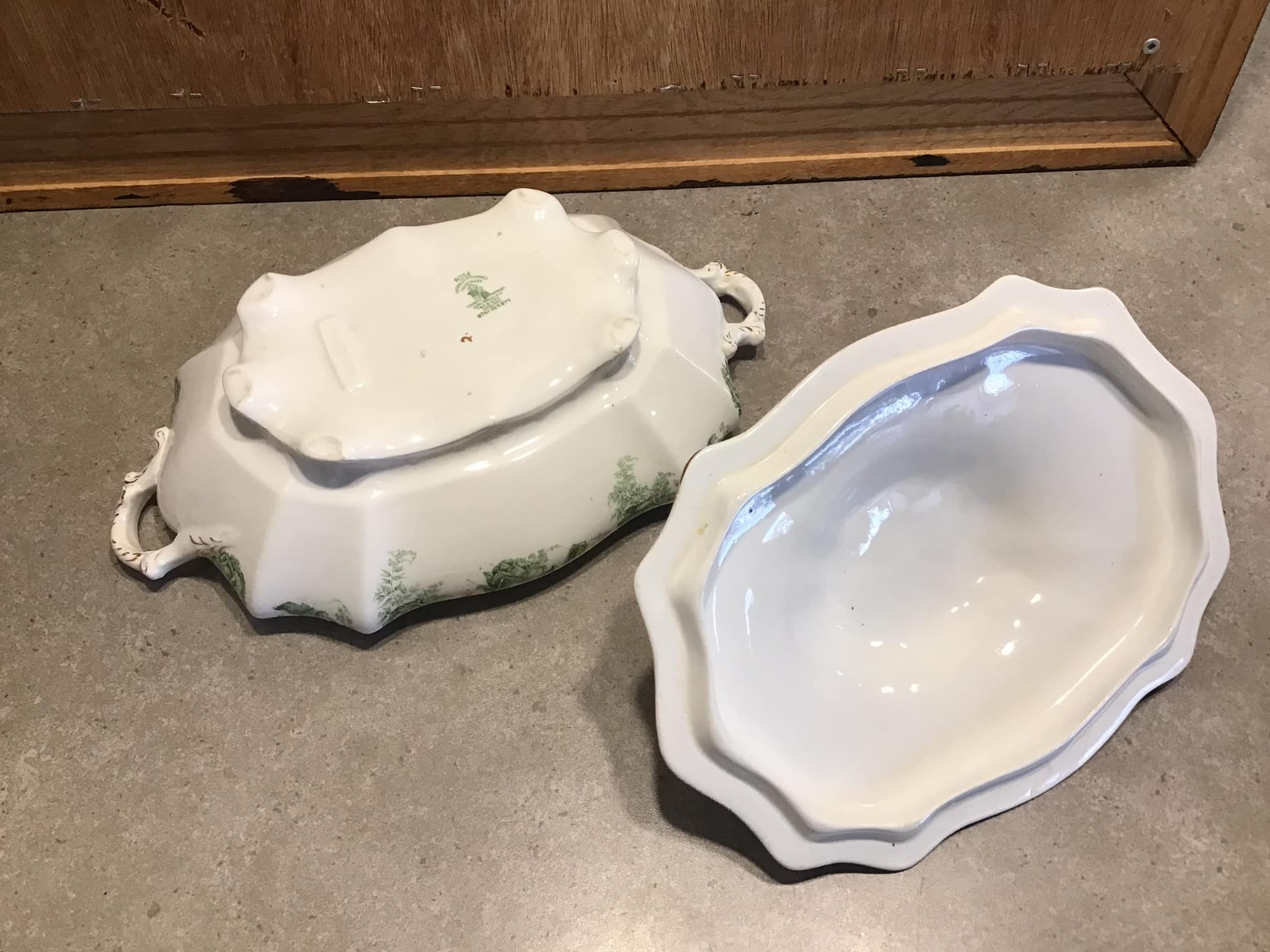 Waterloo Potteries Rose Royal Tureen: Green White Semi-porcelain ...