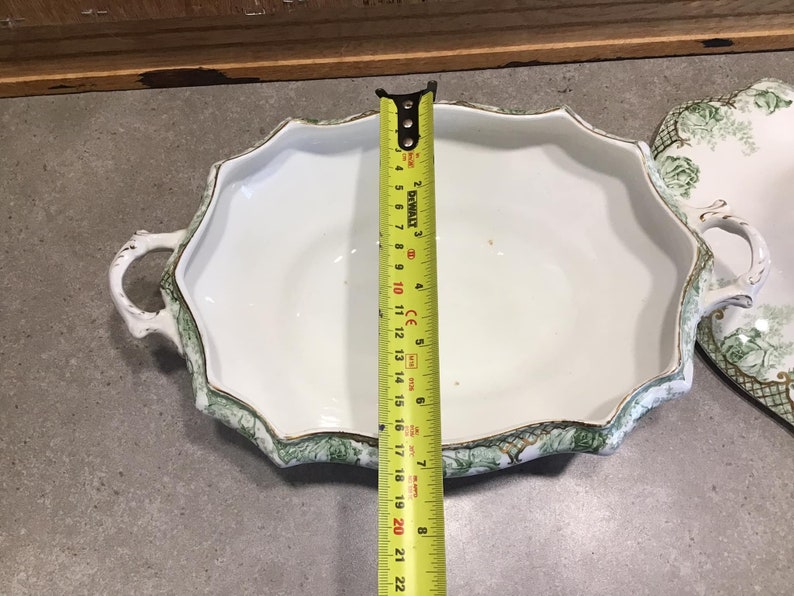 Waterloo Potteries Rose Royal Tureen: Green White Semi-porcelain ...