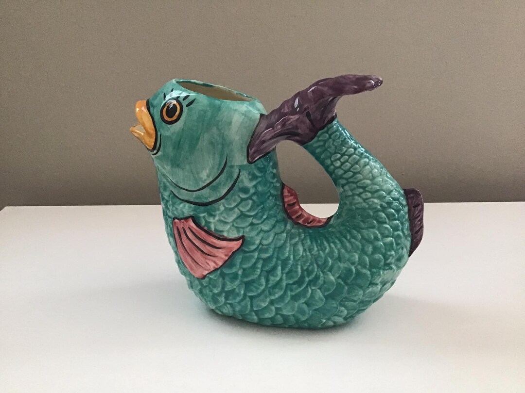 Fish Pitcher Figurine Majolica Style Pitcher With Sea Design - Etsy