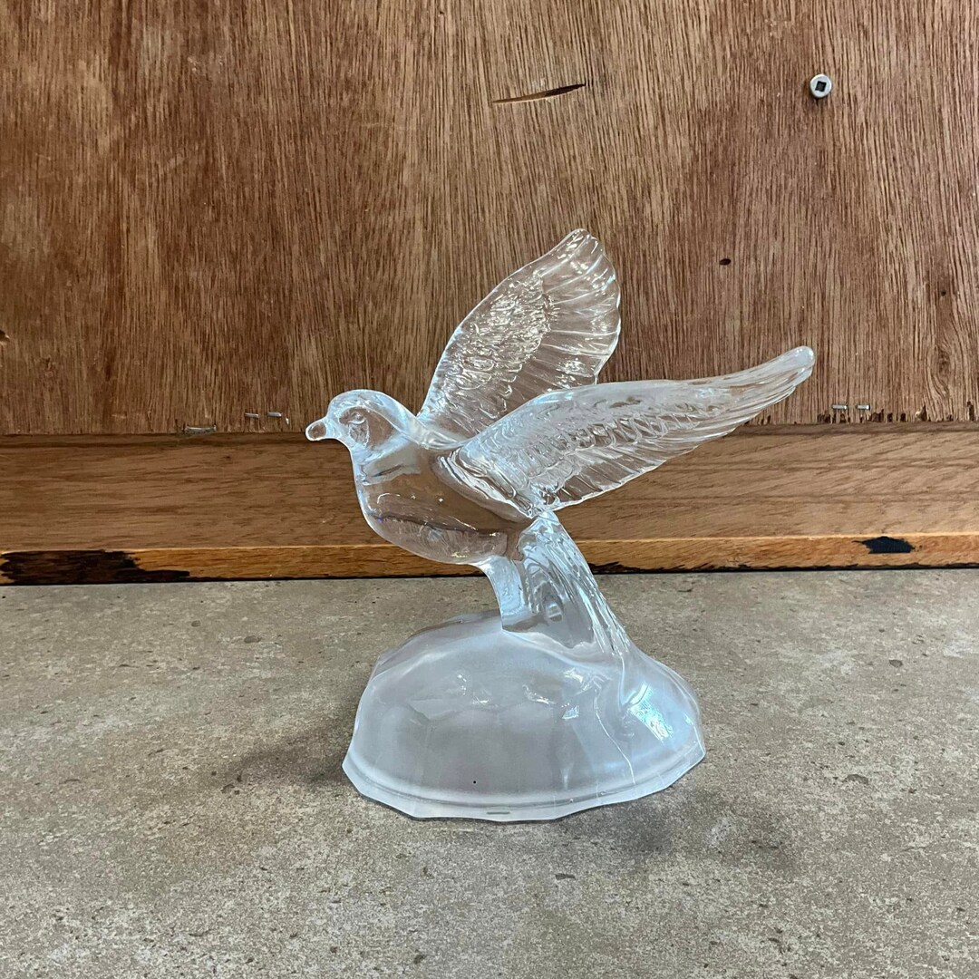 Clear Glass Flying Bird on Pedestal, Vintage Crystal Bird Figurine ...