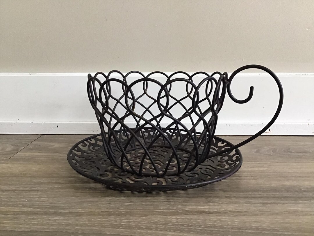 Vintage Metal Tea Cup Design Basket - Etsy