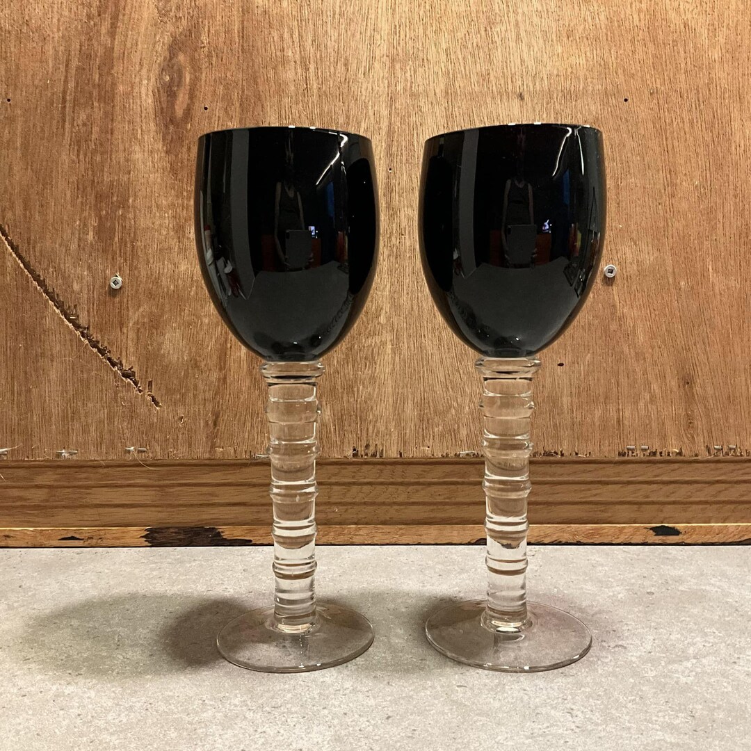 2 Amethyst Goblets Wine Glasses With Clear Stem, Stemware, Glassware ...