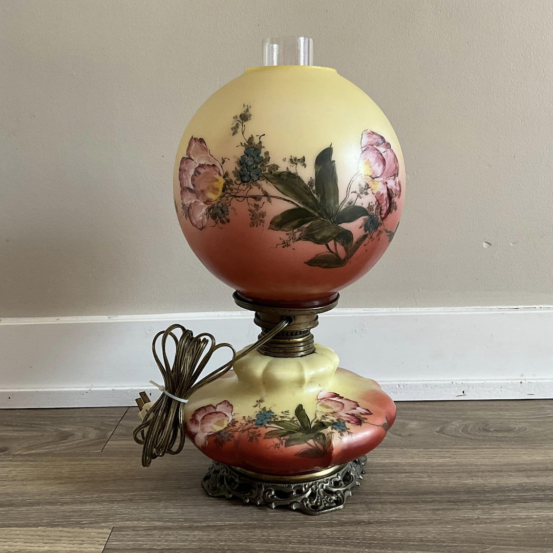 Antique Victorian Hand Painted Floral Gone With the Wind Globe Lamp - Etsy