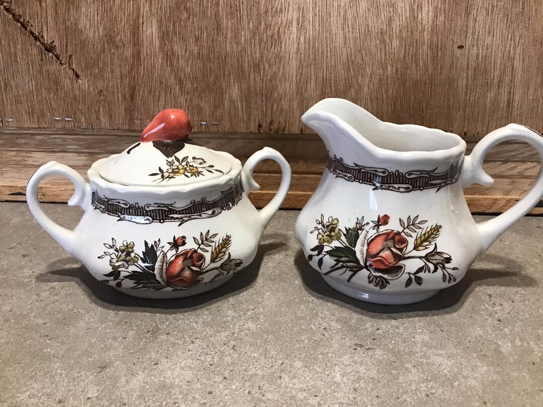 Wood Sons Rosedale Creamer and Sugar Set Covered Sugar Bowl Hand ...