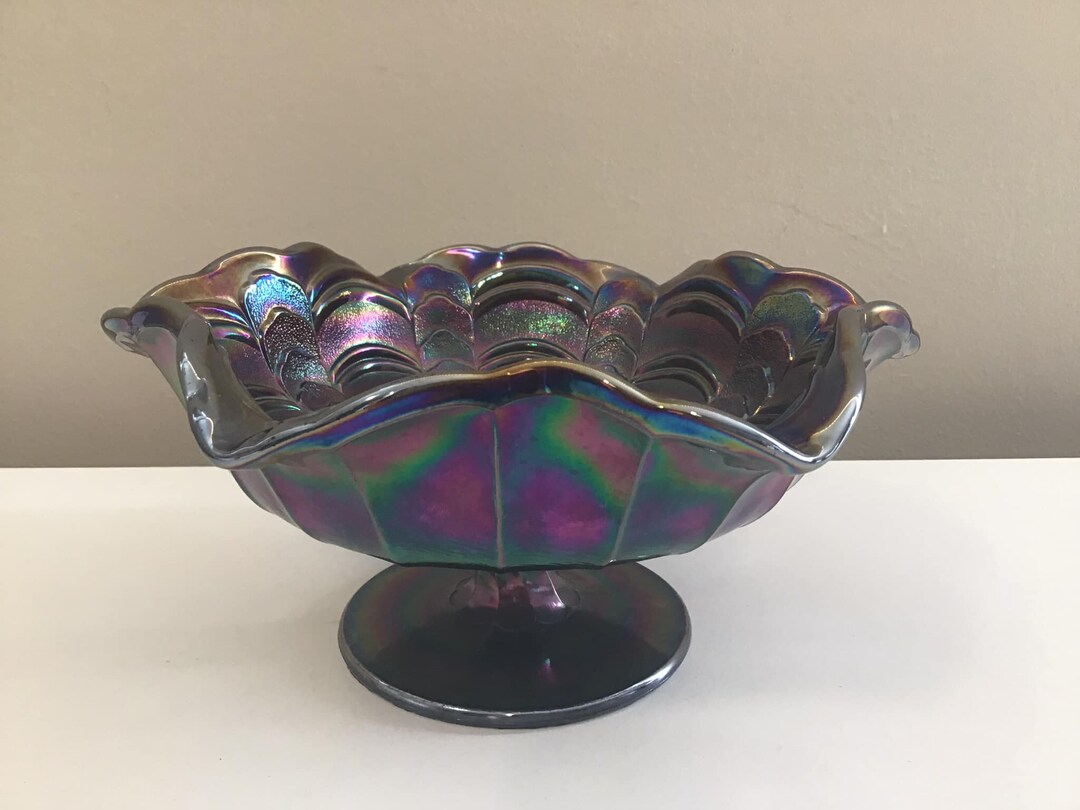 Vintage Glass Carnival Purple Bowl, Vintage Amethyst Carnival Glass ...