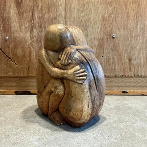 Vintage Folk Art Wood Carving Statue, Abstract Art yoko Figurine of ...